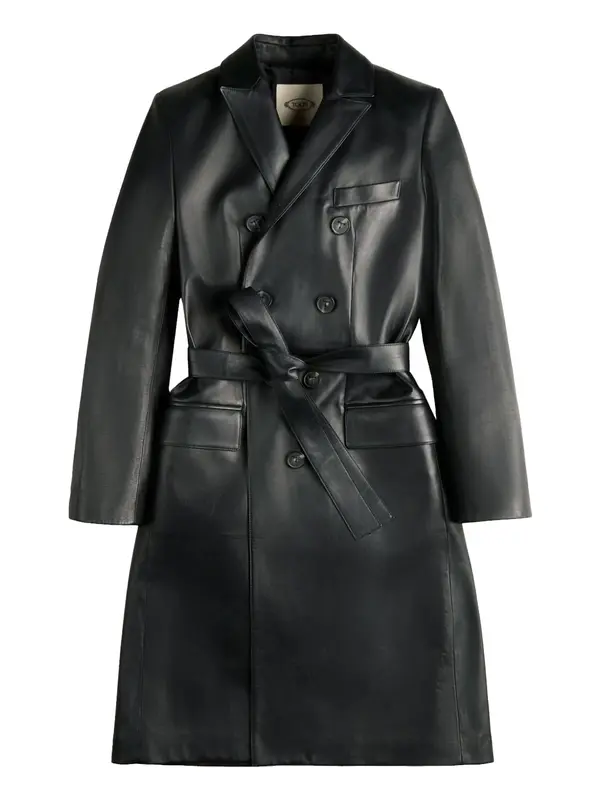 TOD'S Leather Trench Coat - Black