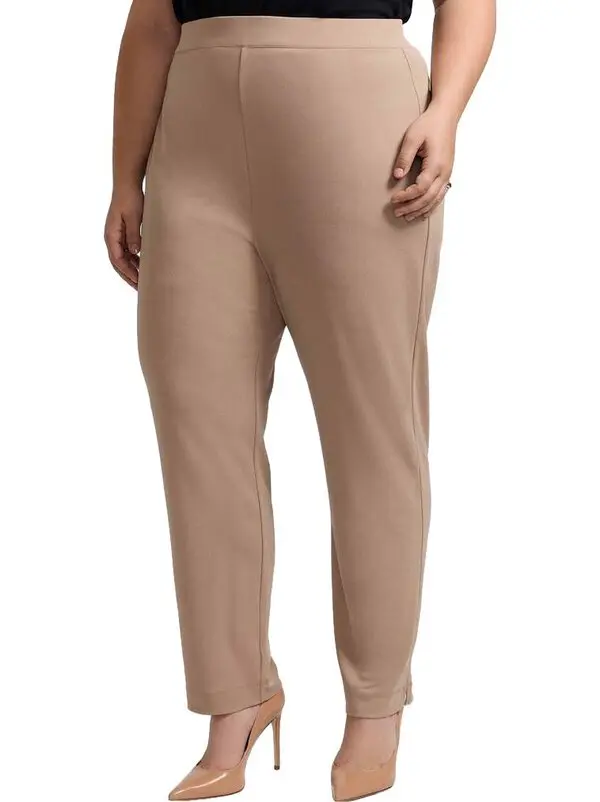 Foxcroft Louisa Crepe Knit Ankle Pants - Khaki Beige