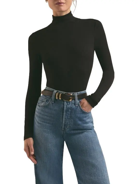 FAVORITE DAUGHTER Long Sleeve Ribbed Mock Neck Top - Black
