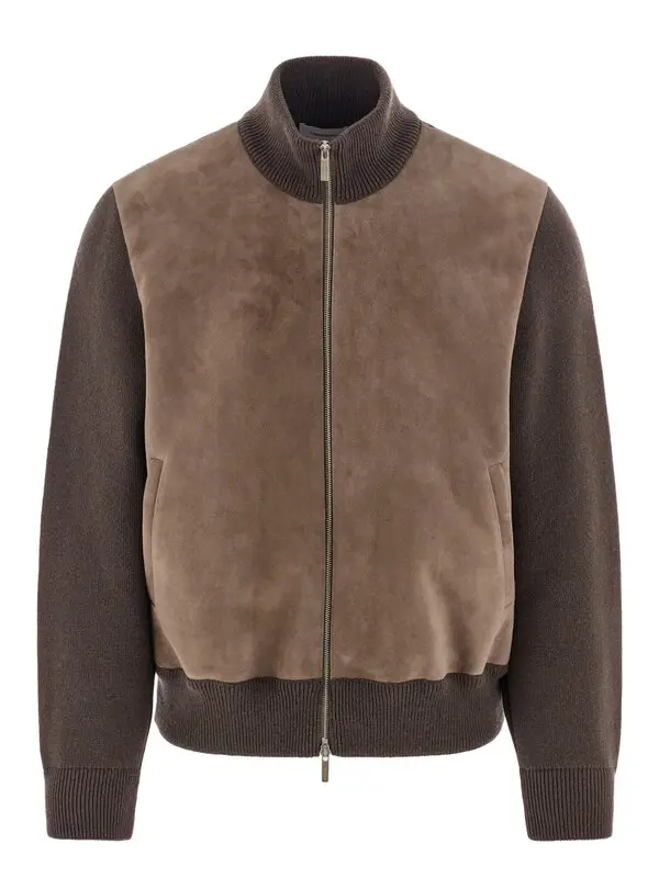 FERRAGAMO Blouson With Leather Inserts - Brown