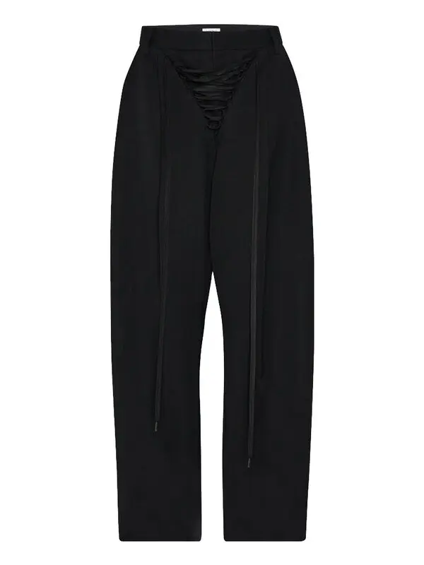 JEAN PAUL GAULTIER Tailored Wool Pants With Lacing Detail - Black