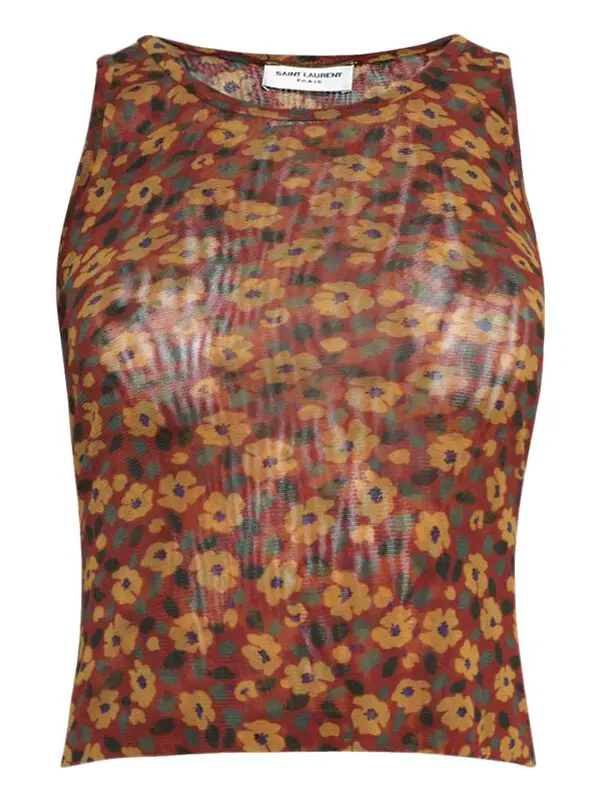 Saint Laurent Floral Print Tank Top - Bordeaux
