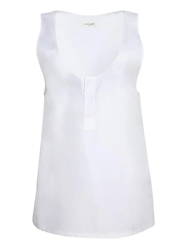 Saint Laurent Cotton Poplin Henley Top - White