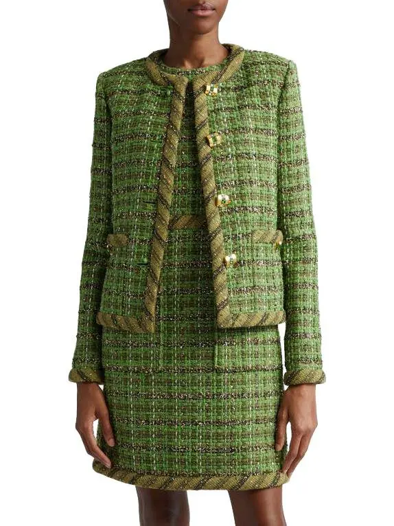 St. John Metallic Eyelash Tweed Jacket - Cyms Cypress/moss Multi