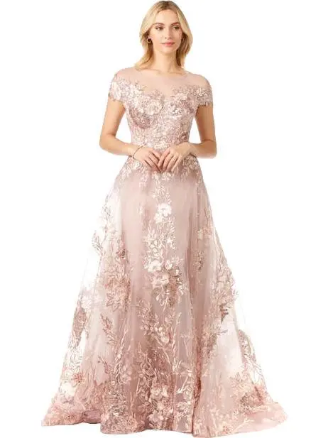 LARA NEW YORK Lace Applique A-line Ball Gown - Dustyrose