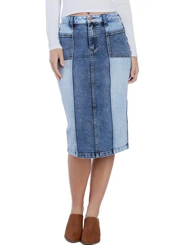 HINT OF BLU Pieced Midi Denim Skirt - Maverick Blue
