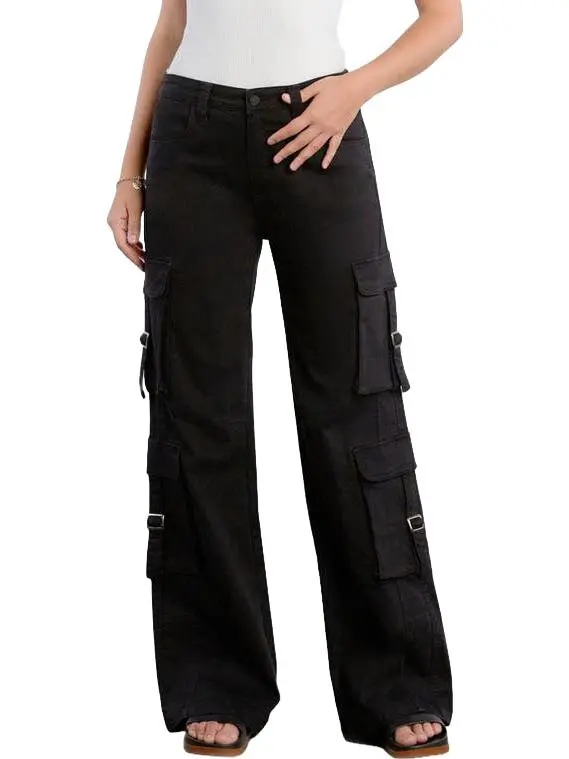 WASH LAB DENIM High-waist Straight-leg Cargo Jeans - Black