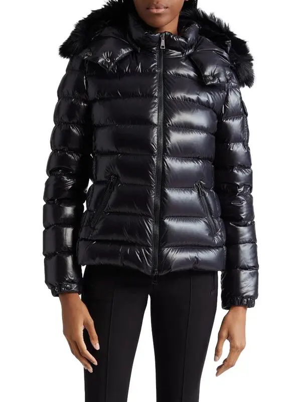 Moncler Badyf Down Puffer Jacket With Removable Hood And Faux Fur Trim - Black