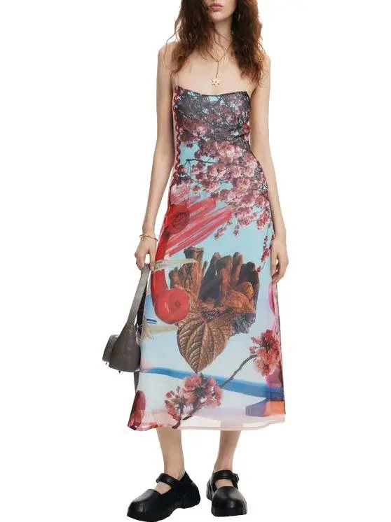 Desigual Surreal Blossom Slipdress - Blue/red Mix