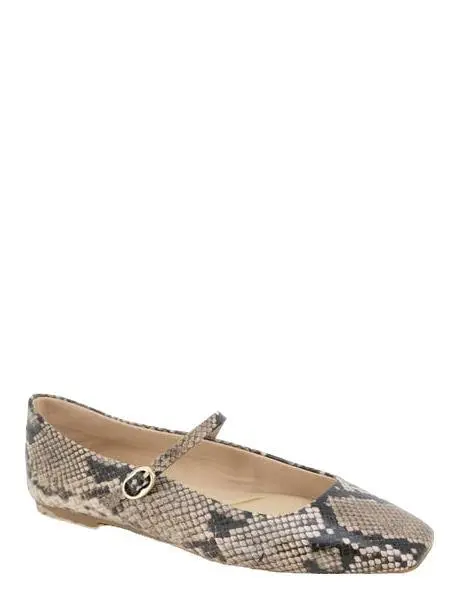 KENNETH COLE Jasper Snakeskin Embossed Mary Jane Flat - Taupe Snake