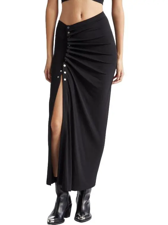 Rabanne Ruched Jersey Midi Skirt - Black