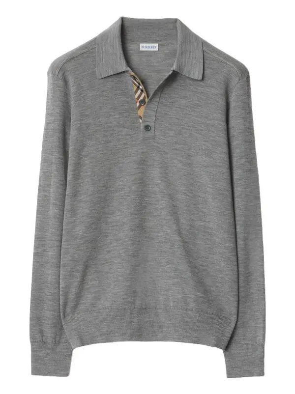 Burberry Long-sleeve Wool Polo Shirt - Grey