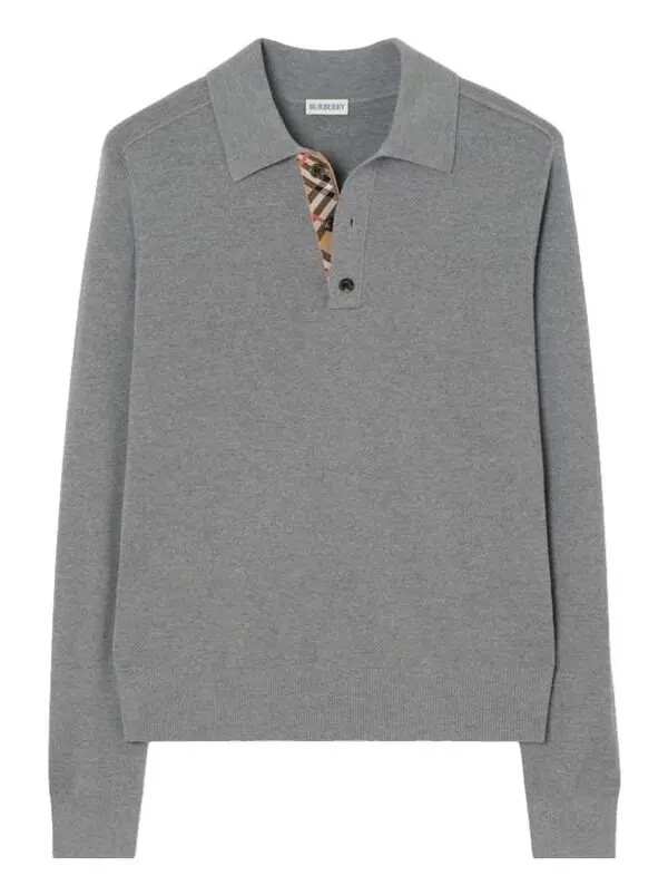Burberry Long-sleeve Wool Polo Shirt - Grey