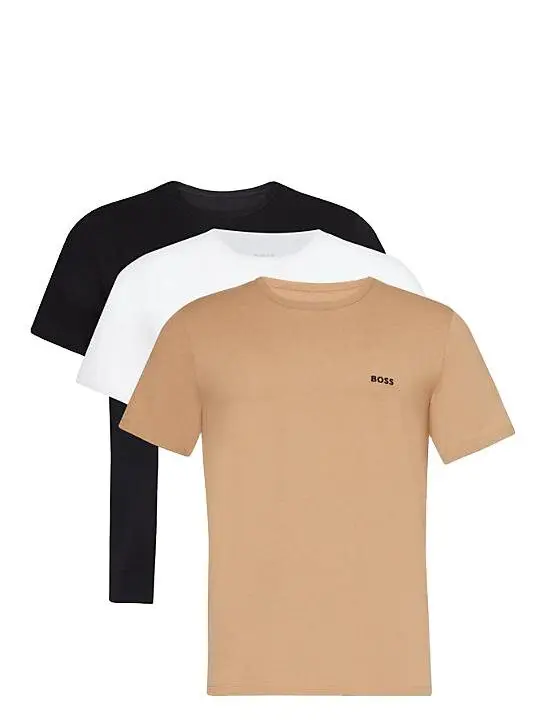 BOSS Crewneck Brand-embroidered Pack Of Three Cotton-jersey T-shirts - Medium Beige