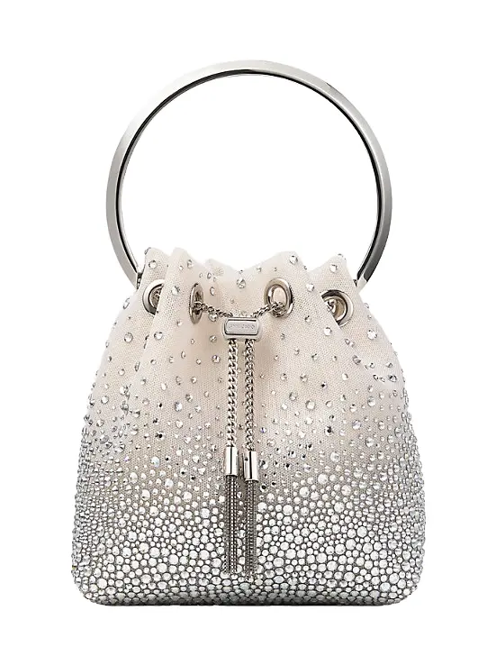 JIMMY CHOO Bon Bon Crystal-embellished Bucket Bag - White/crystal