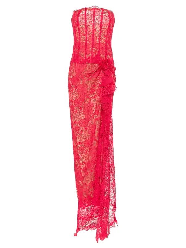 JEAN-LOUIS SABAJI Floral-appliqué Guipure Lace Dress - Red