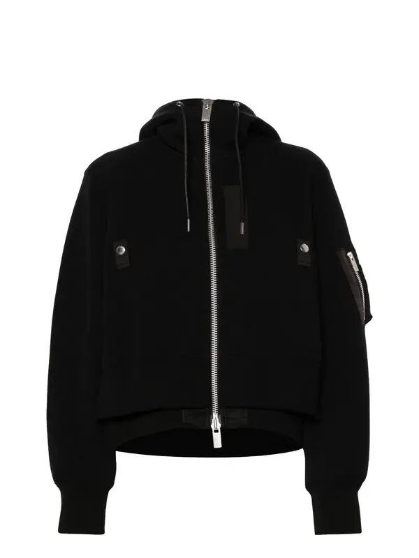 Sacai Layered-detail Hooded Bomber Jacket - Black