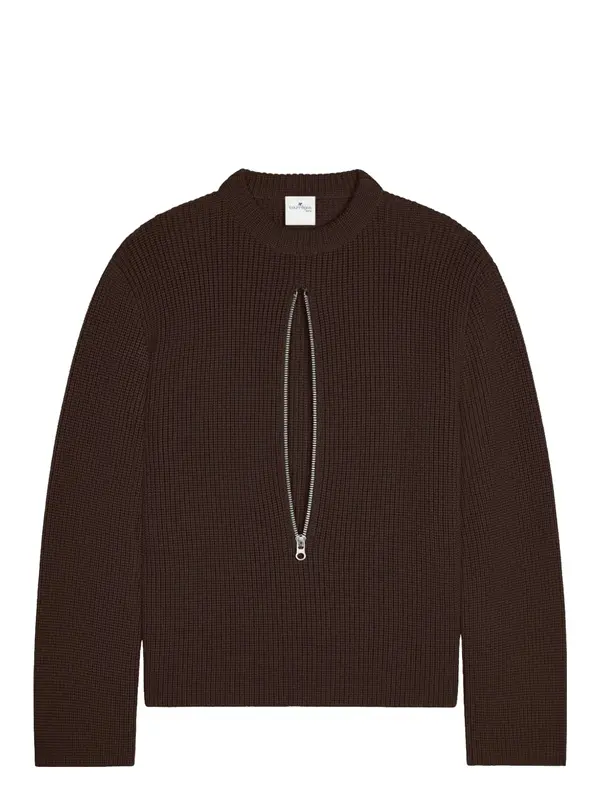 COURREGES Zipped Ribbed Wool Sweater - Brown
