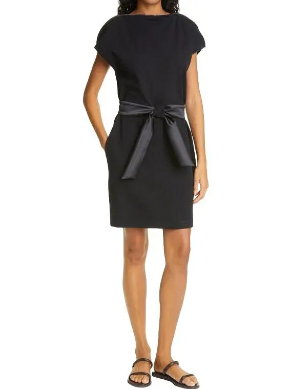 Emporio Armani Milano Zip Boatneck Jersey Dress - Solid Black