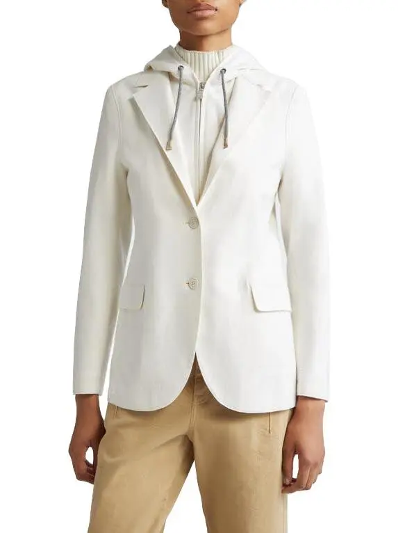 Eleventy Wool Blend Flannel Blazer With Removable Hooded Bib - 01nn Ivory