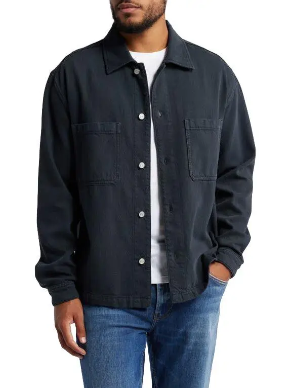 FRAME Textured Terry Double Pocket Overshirt - Navy