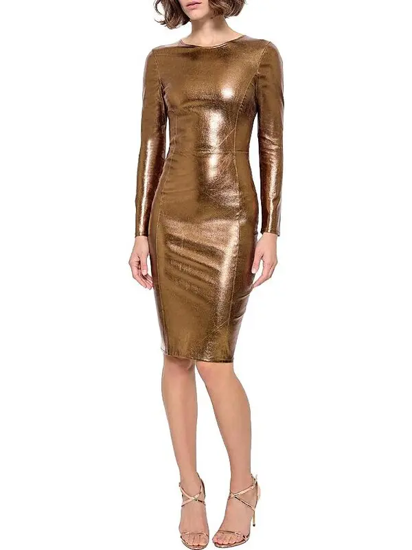 AS By DF Mrs. Smith Stretch Leather Midi Dress - Bronze