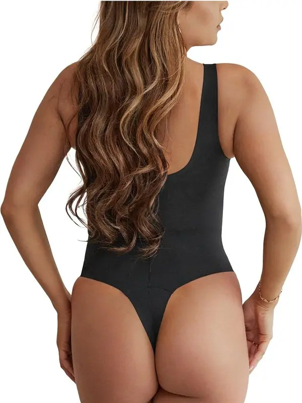 PINSY High Neck Hourglass Shapewear Thong Bodysuit - Black