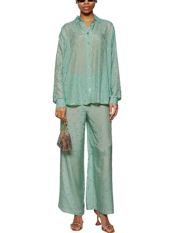 Oseree Gem Embellished Straight-leg Trousers - Green