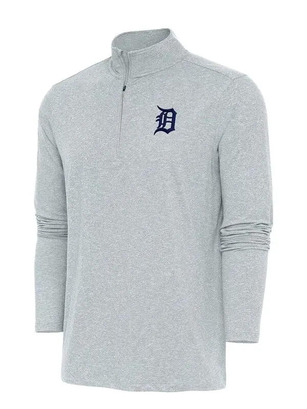 ANTIGUA Detroit Tigers Embroidered Quarter-zip Pullover - Heather Gray