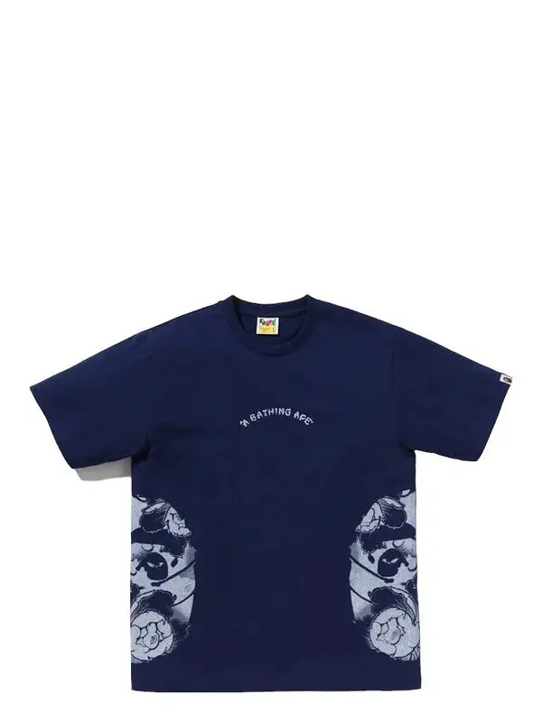 A BATHING APE Japanese Tattoo Side Big Ape Head Tee Shirt - Navy Blue