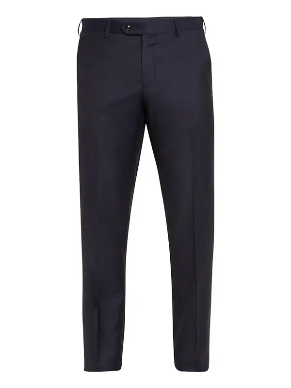Giorgio Armani Solid Wool Flat-front Trousers - Dark Blue
