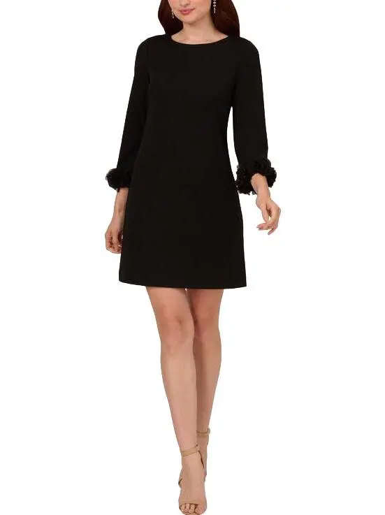 Adrianna Papell Ruffle Cuff Crepe Cocktail Dress - Black