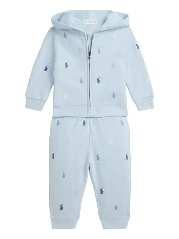 Ralph Lauren Allover Embroidered Fleece Hoodie & Pants Set - Blue
