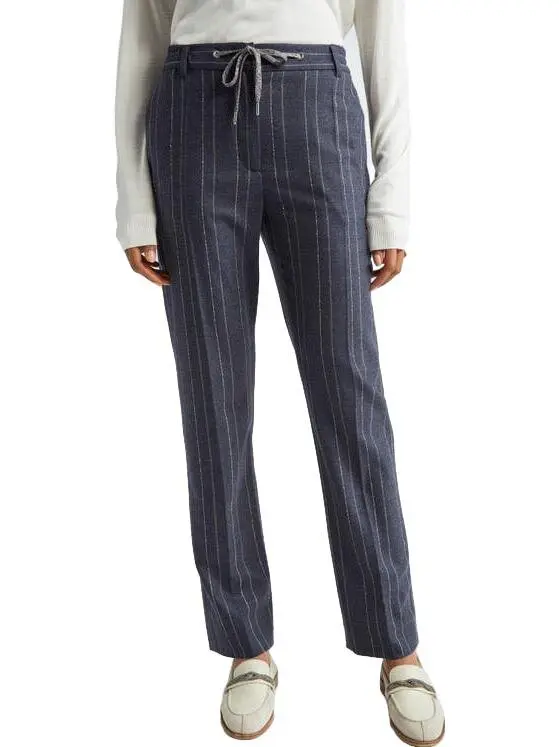 Eleventy Pinstripe Sparkle Virgin Wool Pants - 11 Navy