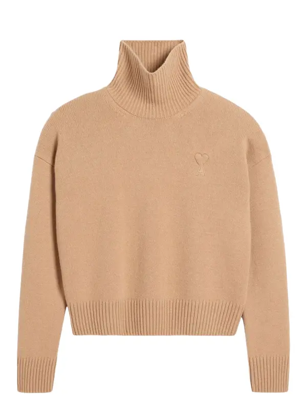 Ami Embossed De Coeur Roll-neck Jumper - Neutrals