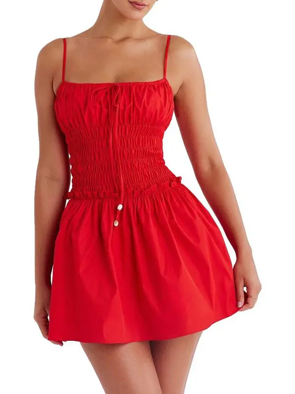 MISTRESS ROCKS Smocked Mini Dress - Red