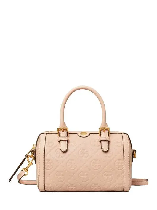 Tory Burch Petite T Monogram Leather Barrel Bag - Blush