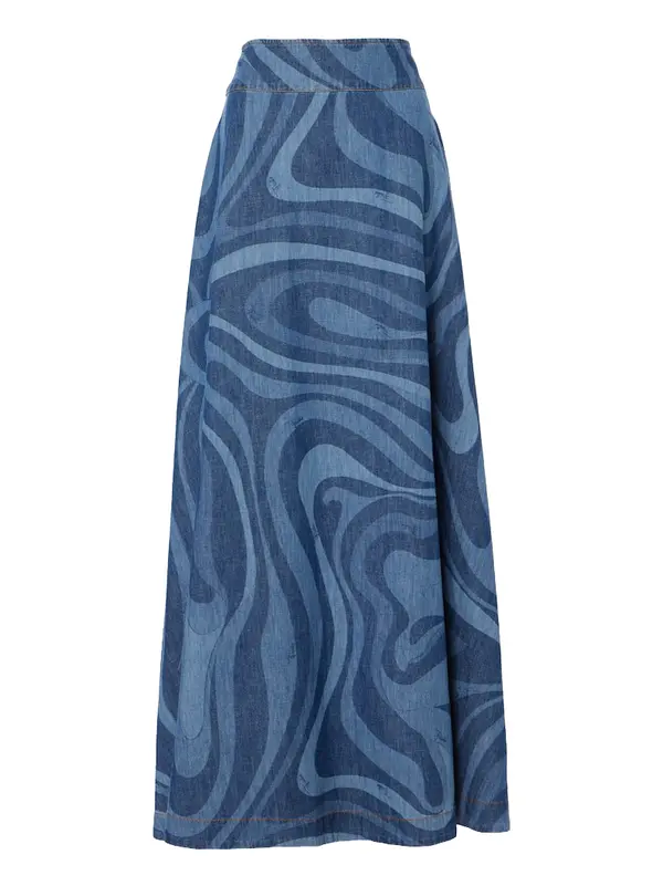 Emilio Pucci Marmo High-rise Denim Maxi Skirt - Blue