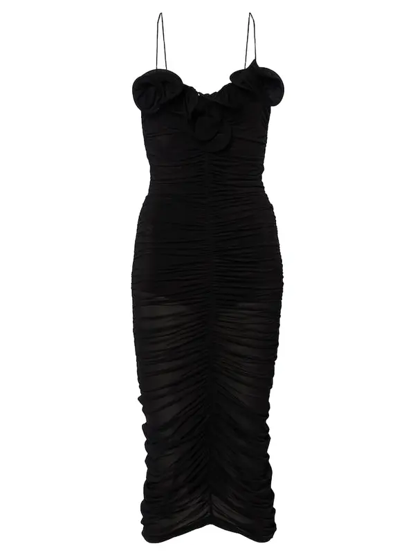 Magda Butrym Ruffled Ruched Jersey Midi Dress - Black