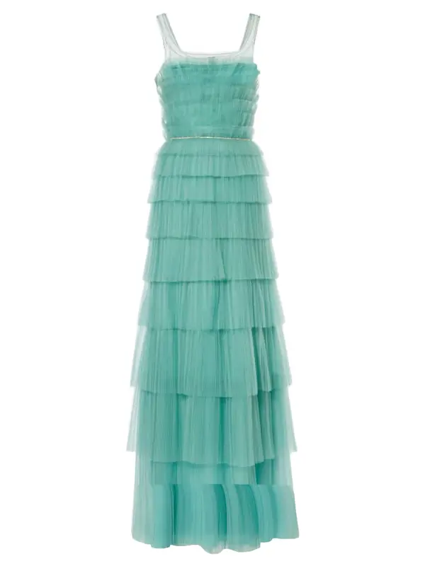 Costarellos Kali Embellished Tulle-trimmed Gown - Green