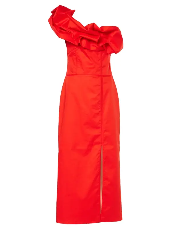 Johanna Ortiz Ruffled One-shoulder Gown - Red