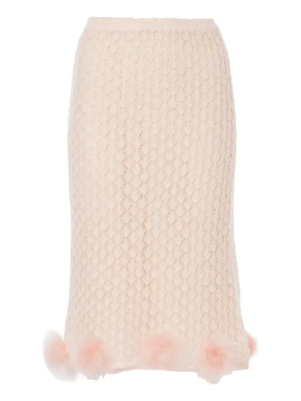 Blumarine Feather-trimmed Mohair-blend Midi Skirt - Pink