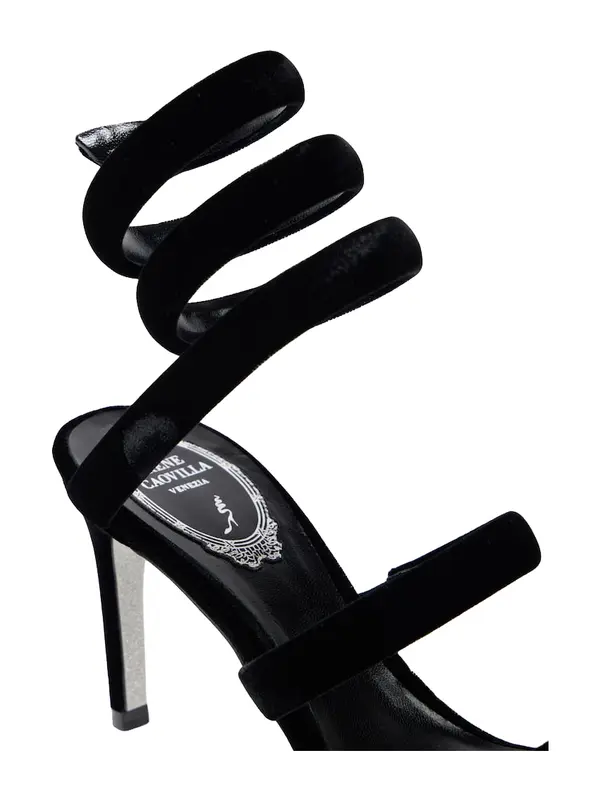 Rene Caovilla Cleo 80 Velvet Sandals - Black