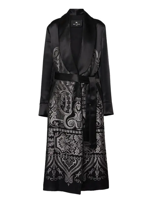 Etro Silk-blend Belted Coat - Grey