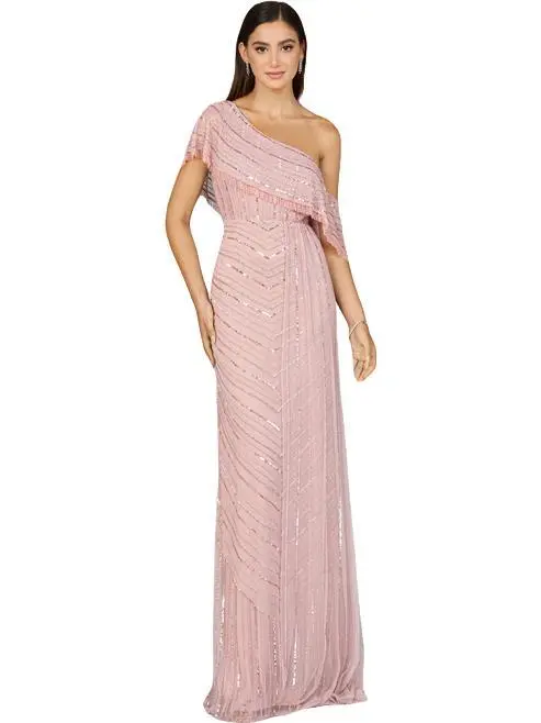 LARA NEW YORK Off-shoulder Beaded Gown - Dustyrose