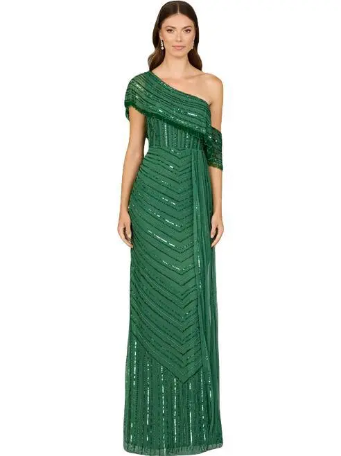 LARA NEW YORK Off-shoulder Beaded Gown - Forestgreen