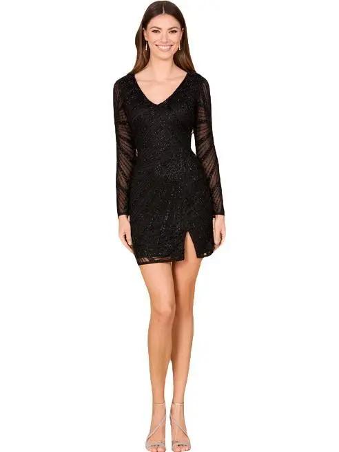 LARA NEW YORK Long Sleeve Beaded Dress - Black