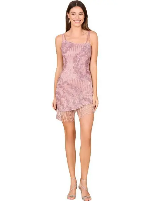 LARA NEW YORK Asymmetrical Fringe Cocktail Dress - Blush