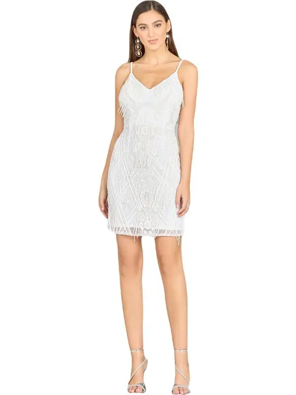 LARA NEW YORK Spaghetti Strap Fringe Mini Dress - Ivory