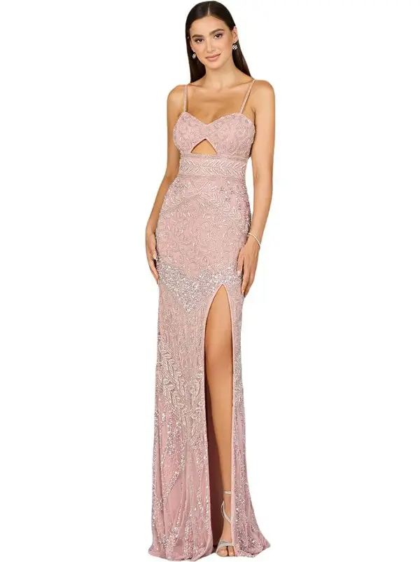 LARA NEW YORK Embellished Gown With Slit And Open Back - Cashmere